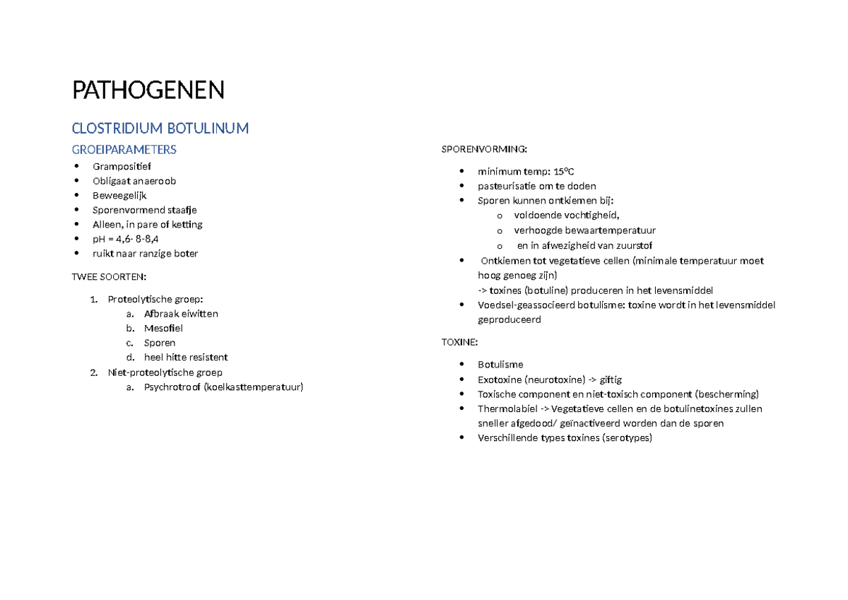 SV hoofdstuk Pathogenen - PATHOGENEN CLOSTRIDIUM BOTULINUM ...