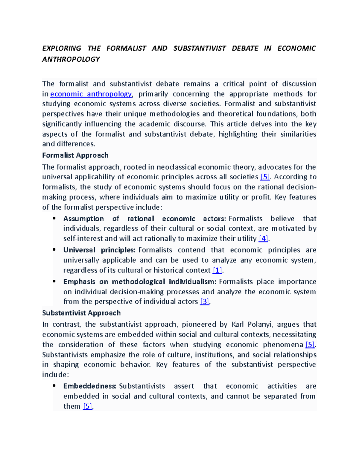 Exploring THE Formalist AND Substantivist Debate IN Economic ...