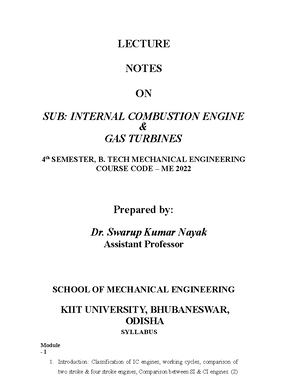 IC Engine Lecture NOTE - Internal Combustion Engines And Gas Turbines ...