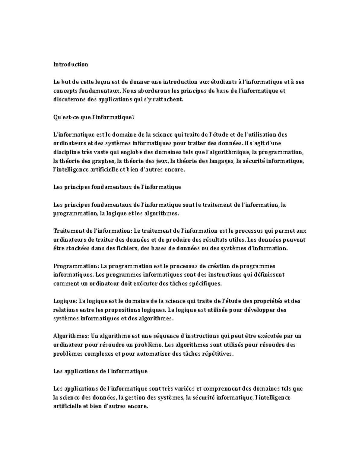 Computer Science - Introduction Le but de cette leçon est de donner une ...