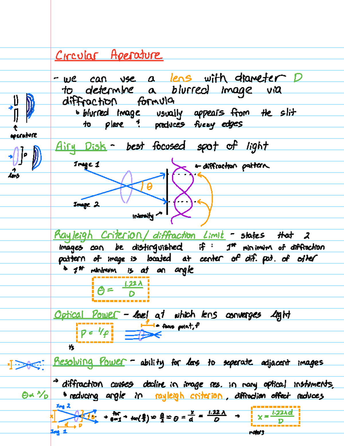 Note Oct 31, 2023 - PHYS 369 WEEKLY NOTES - Circular Aperature we can ...