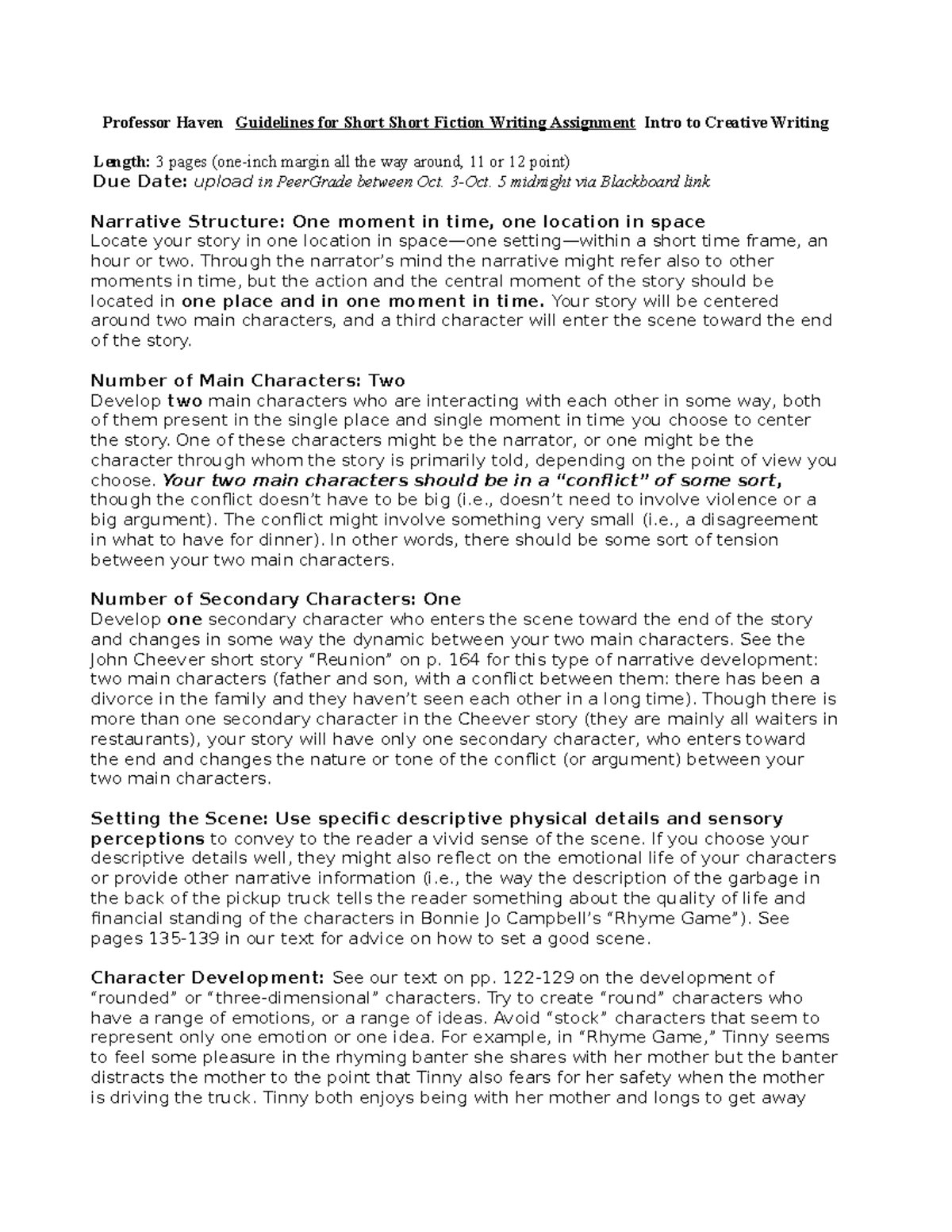 Guidelines for Short Short Fiction Writing Assignment - 3-Oct. 5 ...