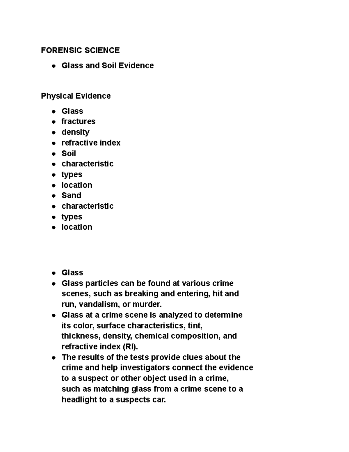 Glass and Soil evidence Part 1 - FORENSIC SCIENCE Glass and Soil ...