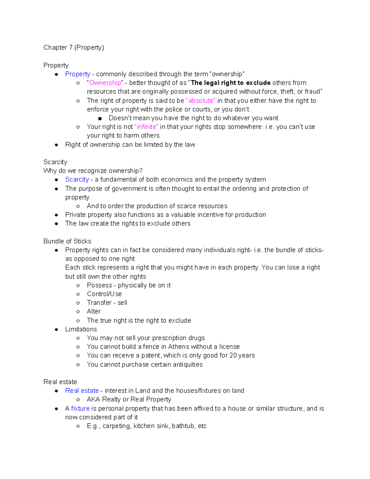 Chapter 7 (Property) pt1 - Chapter 7 (Property) Property Property - commonly described through ...