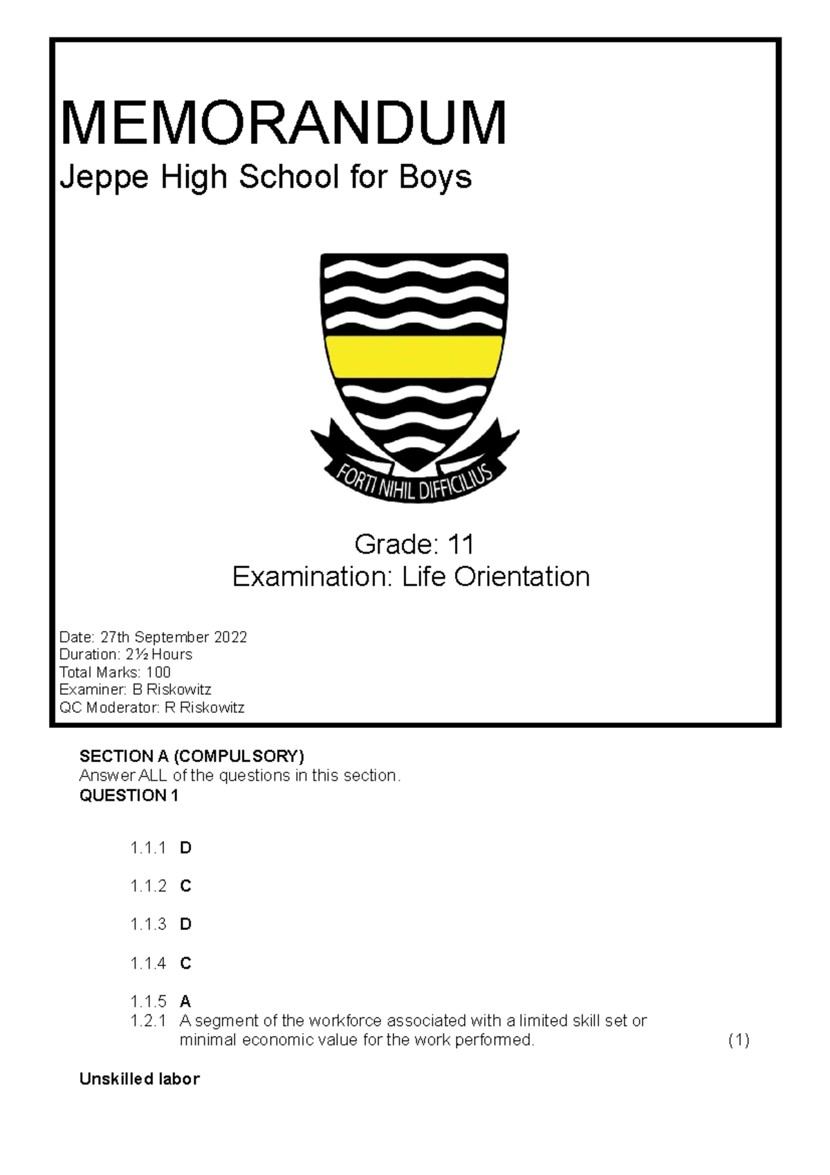 Memo Gr 11 Final Exam 2022 - MEMORANDUM Jeppe High School for Boys ...