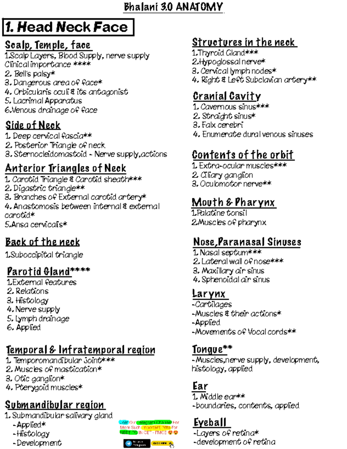 New Bhalani For 1st Prof - Bhalani 3 ANATOMY 1. Head Neck Face Scalp ...