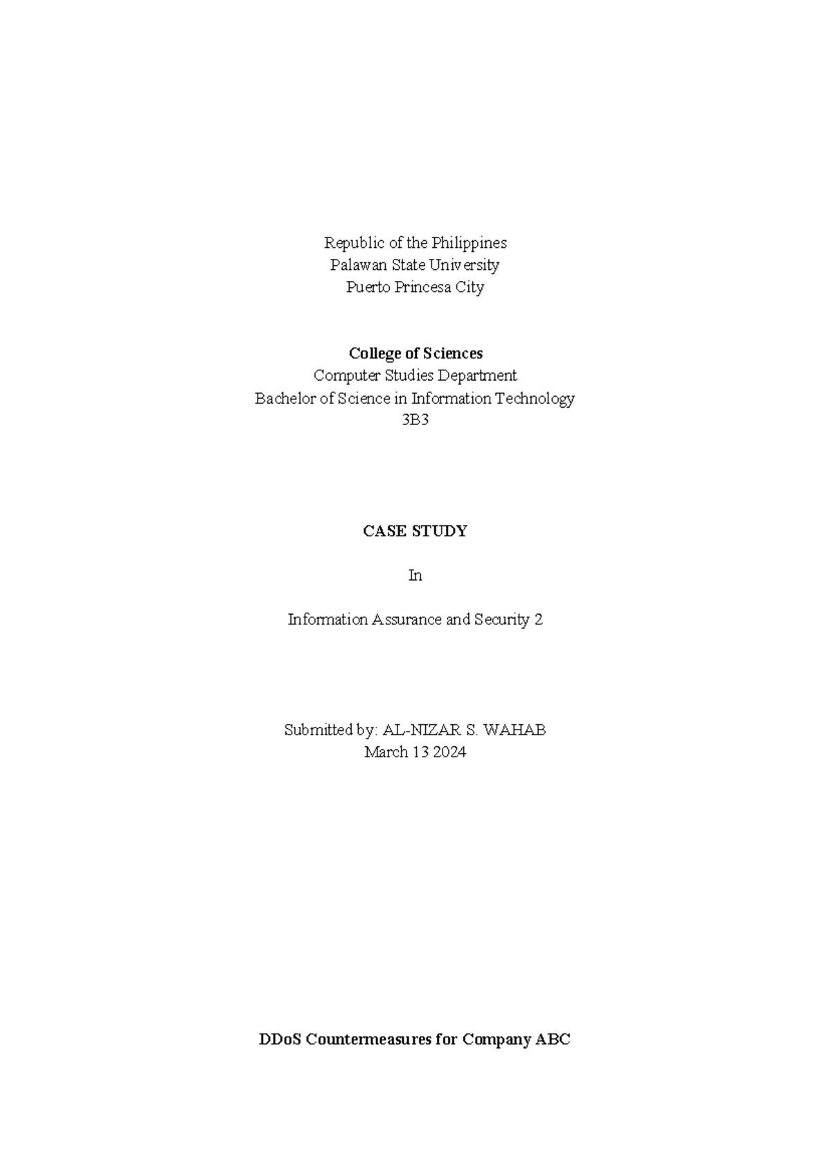 CASE- Study - Republic of the Philippines Palawan State University ...