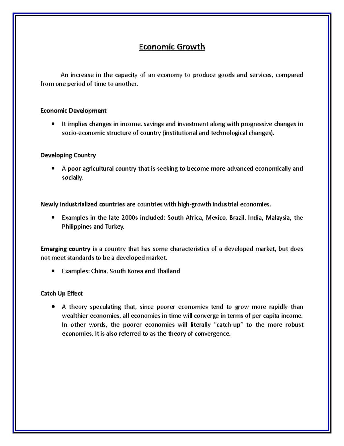 Economic Growth - Economic Development It implies changes in income ...