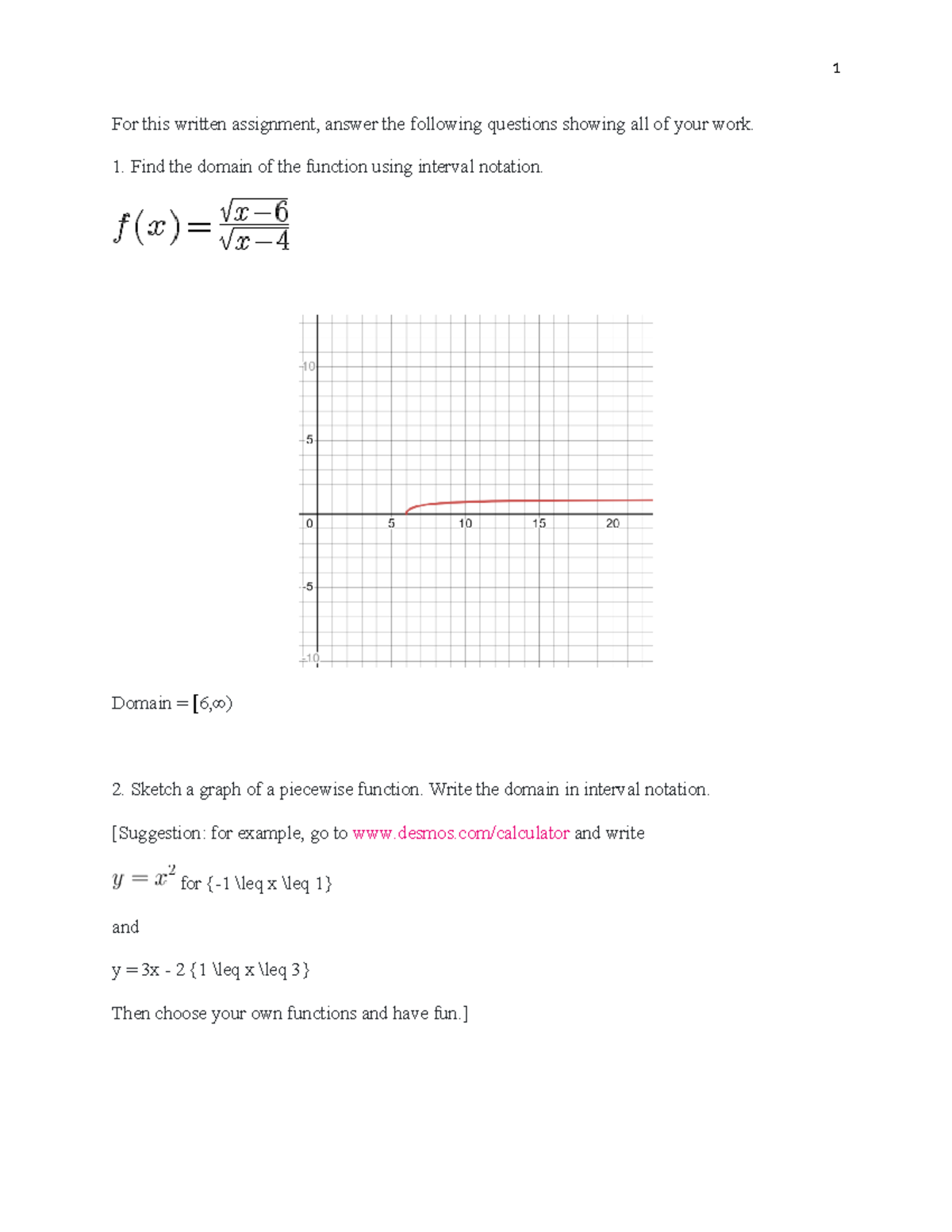 College Algebra Written Assignment Unit 1 - 1 For this written ...