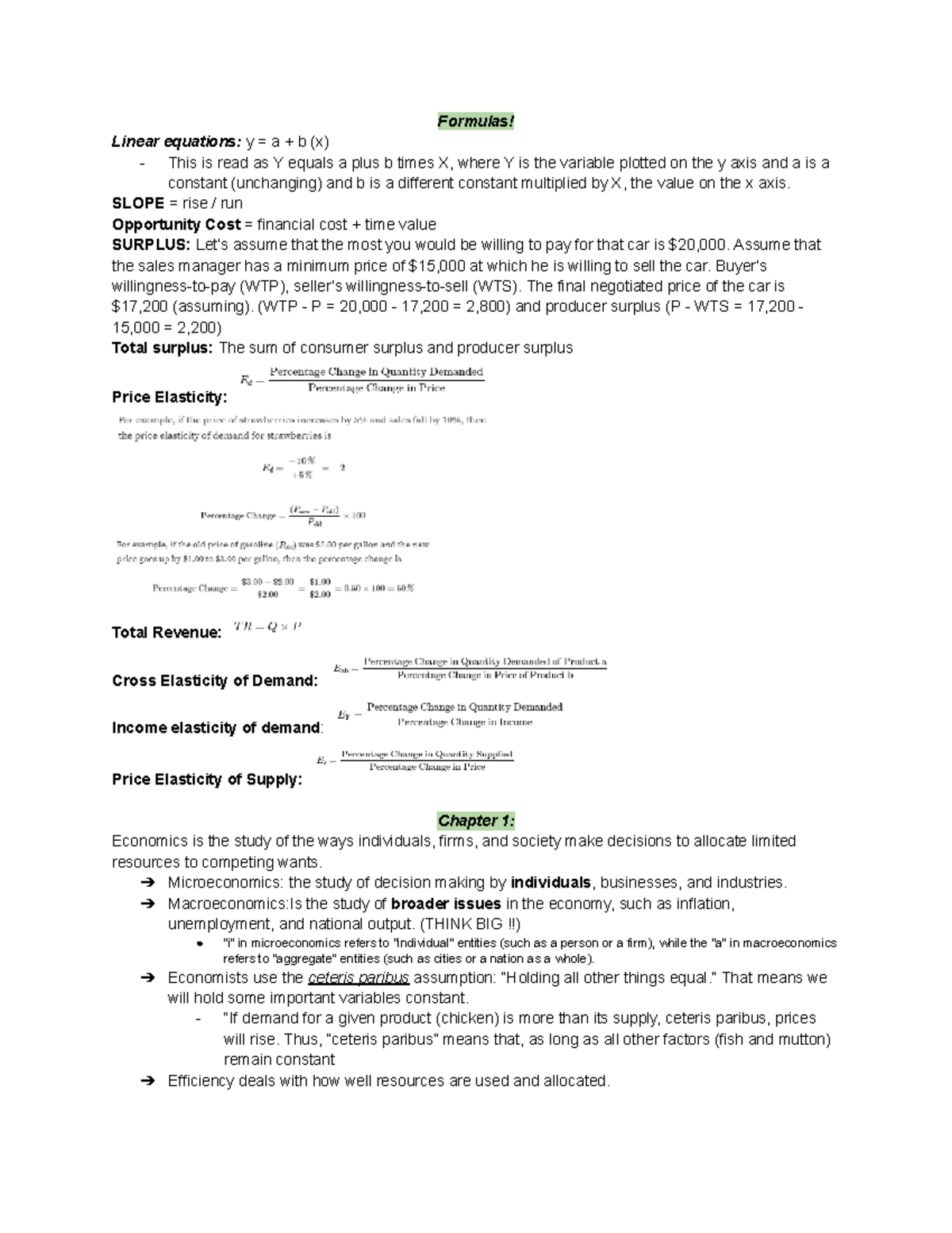 Macroeconomics ALL Notes Modified - Formulas! Linear equations: y = a ...