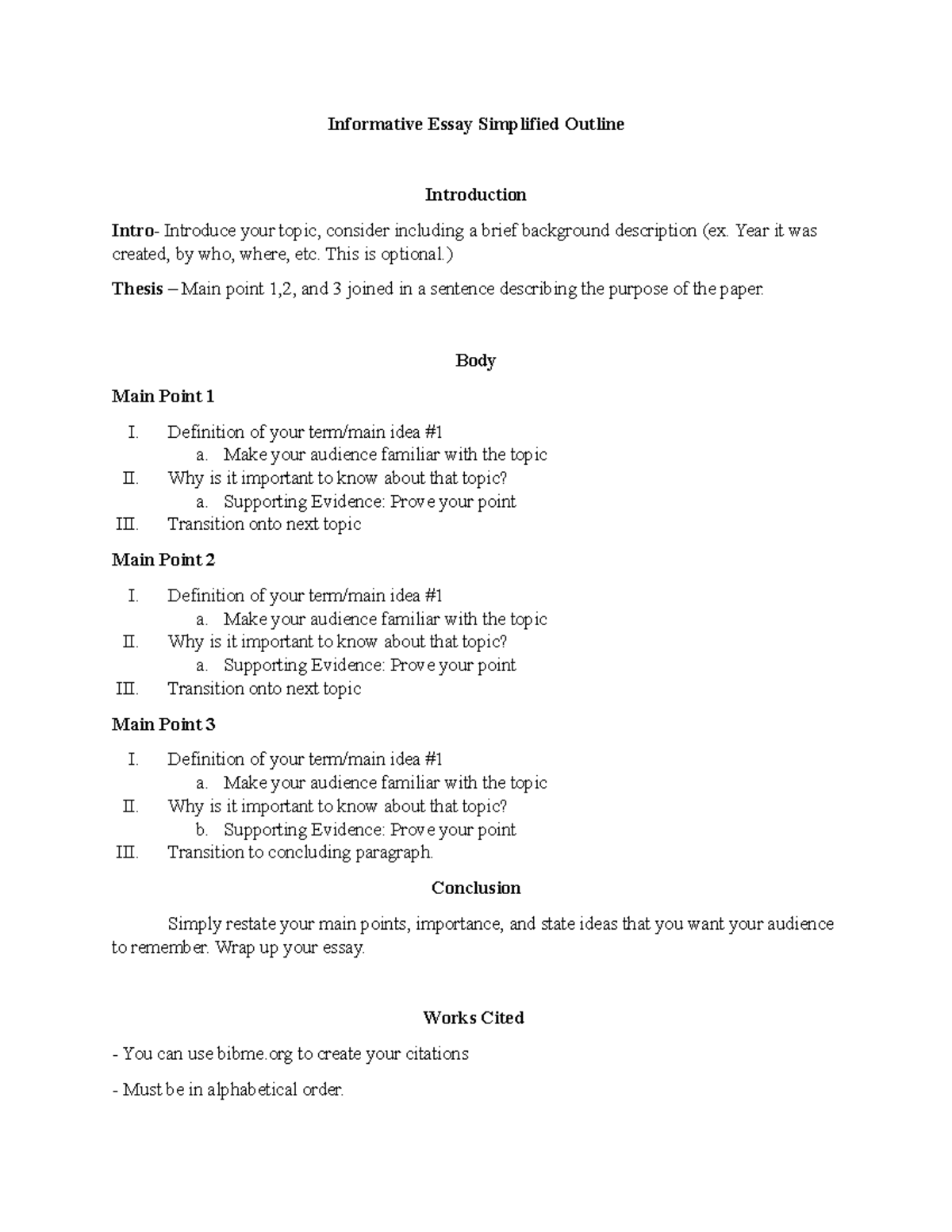 Informative Essay Simplified Outline Informative Essay Simplified