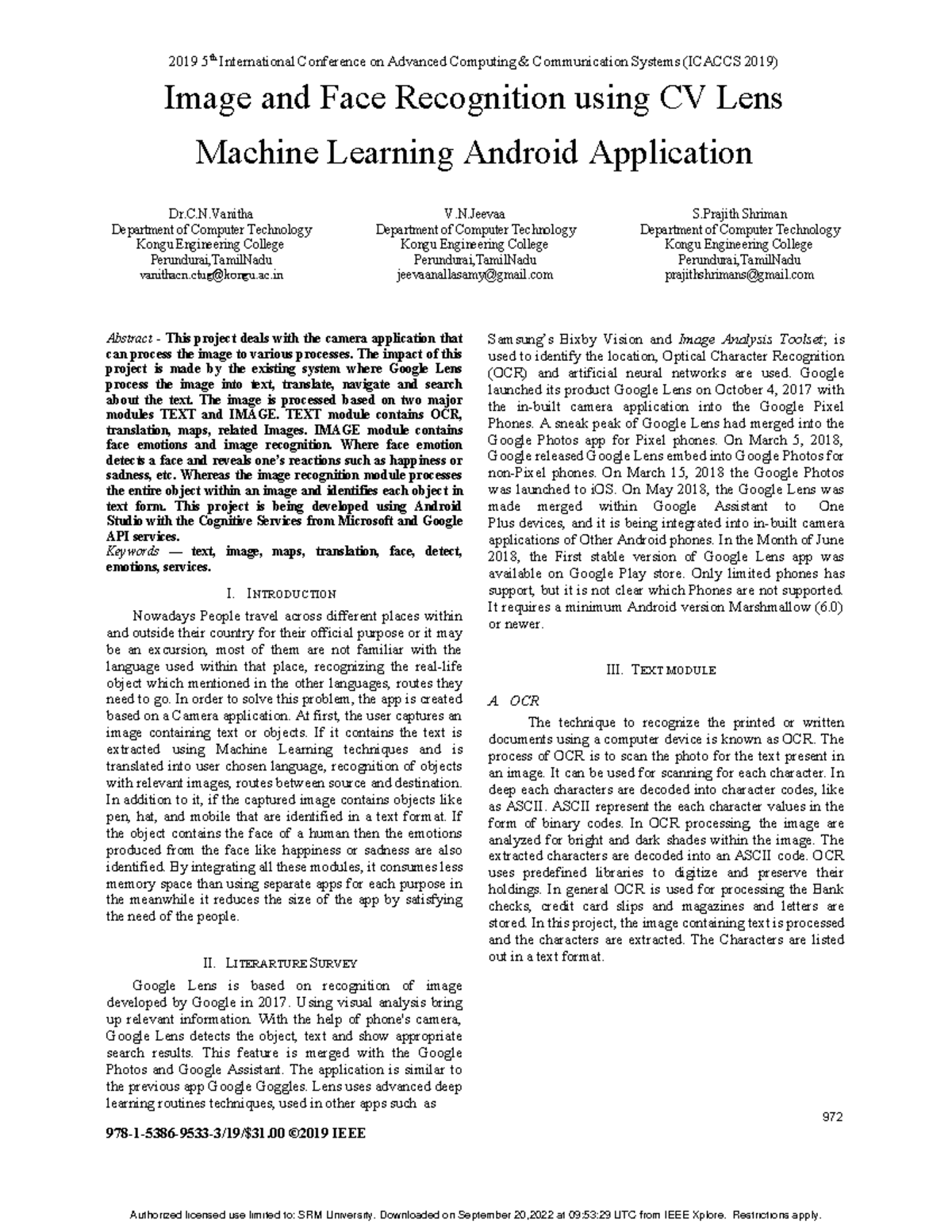 Image and Face Recognition using CV Lens Machine Learning Android ...