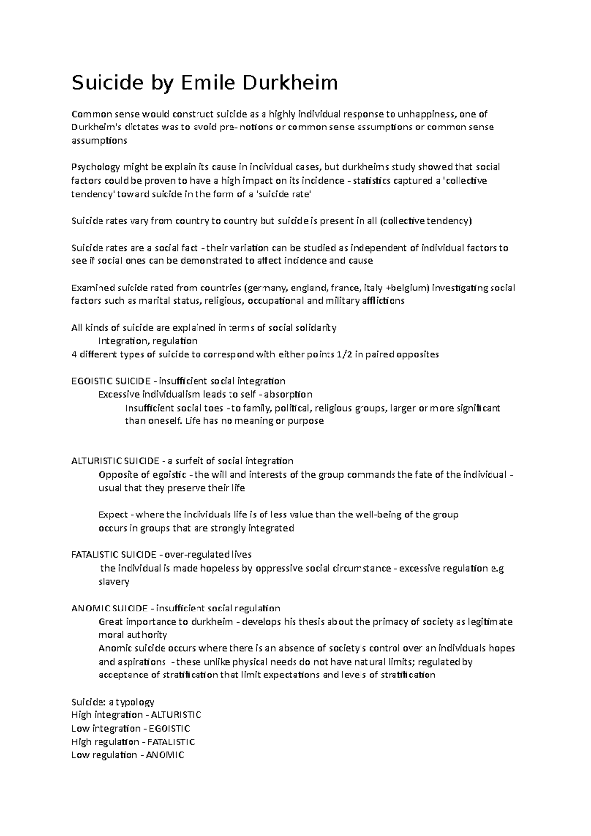 Suicide by Emile Durkheim - Suicide by Emile Durkheim Common sense ...