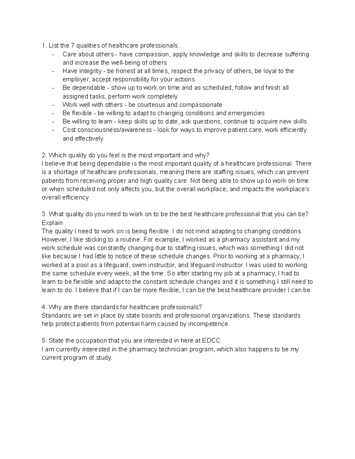 AHE116 Chapter 1 Worksheet - List the 7 qualities of healthcare ...