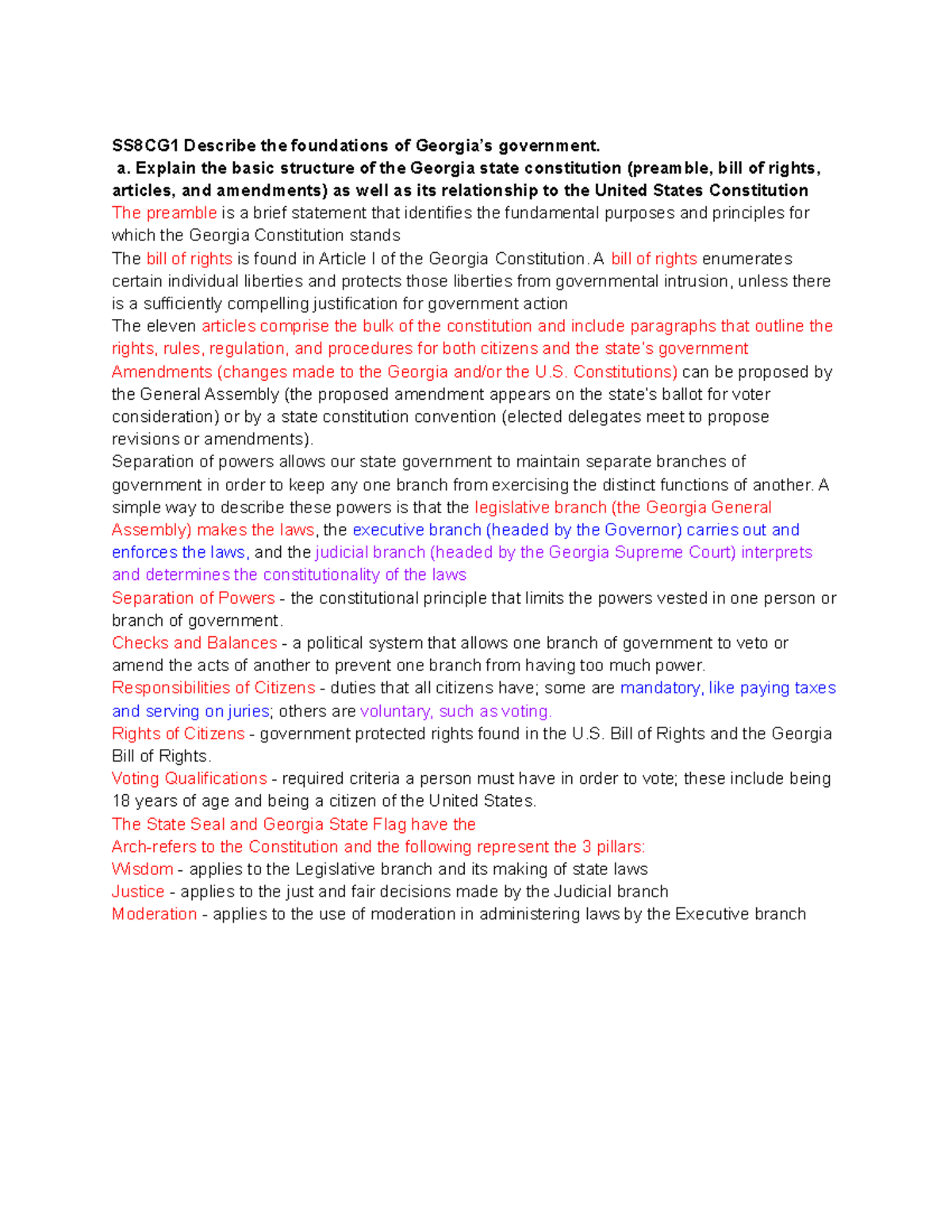 AM Gov notes - SS8CG1 Describe the foundations of Georgia’s government ...