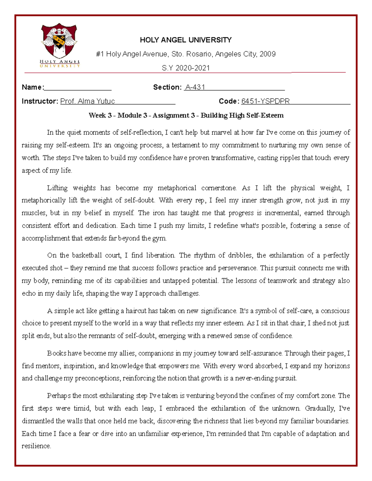 PDPR Module 3 Reflection - HOLY ANGEL UNIVERSITY #1 Holy Angel Avenue ...