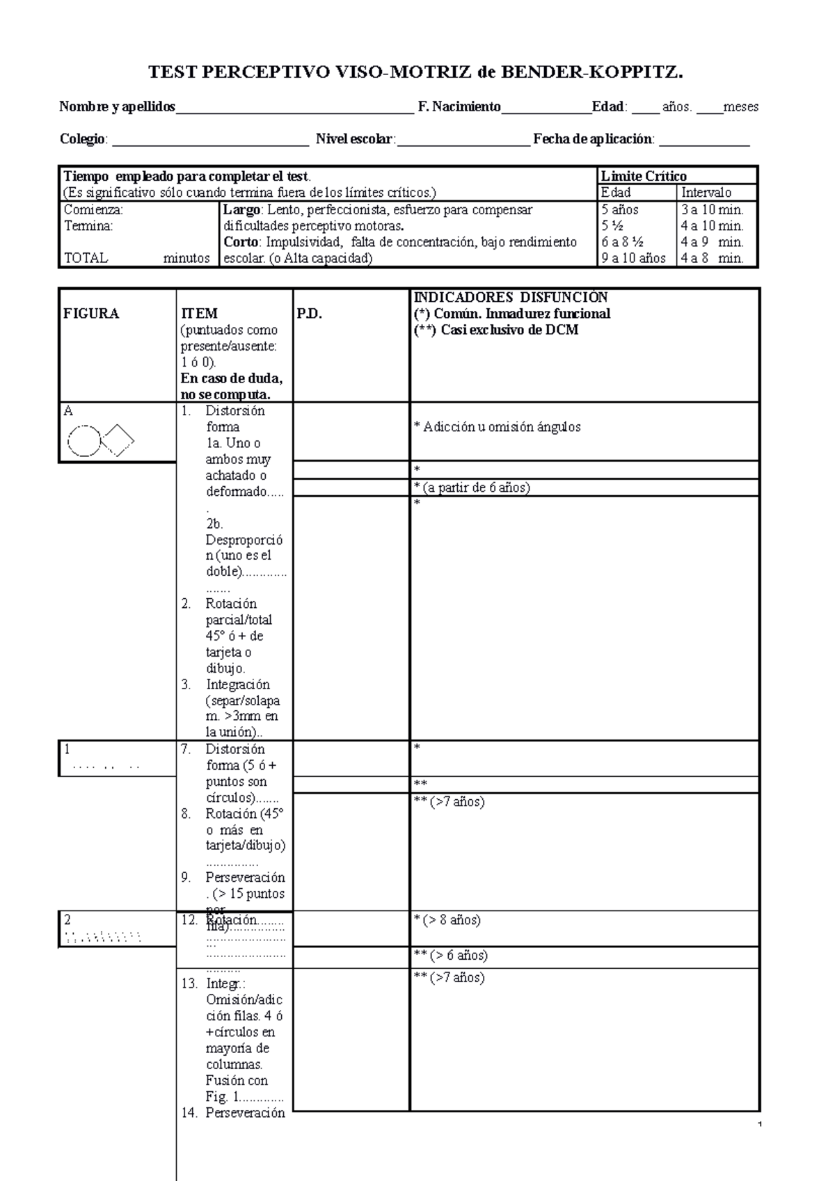 Protocolo Test de Bender-Koppitz - TEST PERCEPTIVO VISO-MOTRIZ de ...