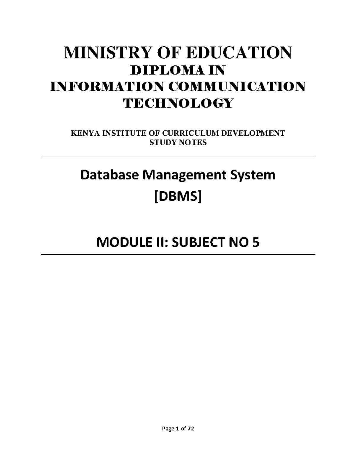 DBMS Full notes on database management - MINISTRY OF EDUCATION DIPLOMA ...