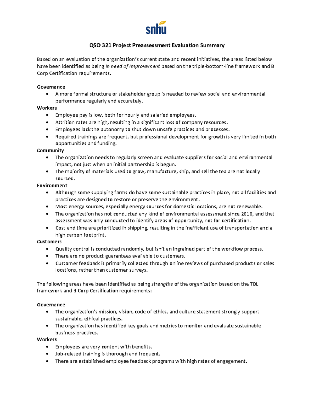 QSO 321 Project Preassessment Evaluation Summary - Governance A more ...