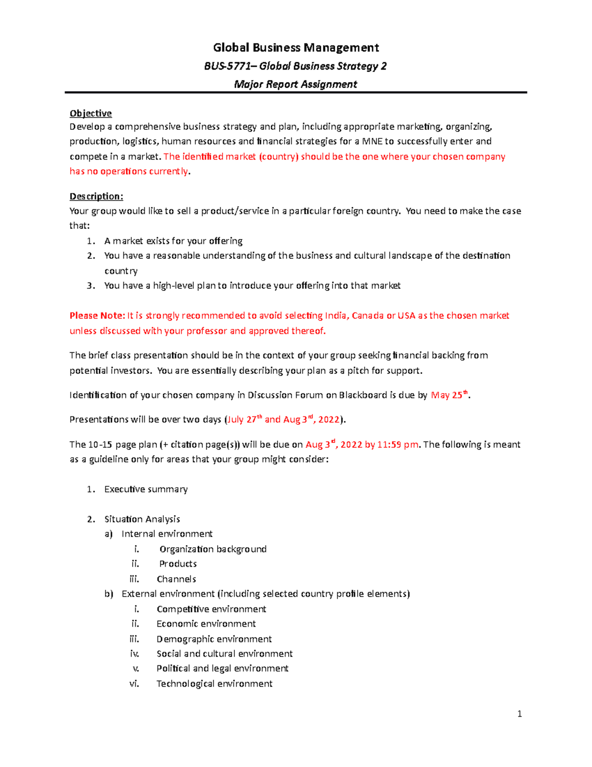 Major Report Assignment - Global Business Management BUS-5771– Global ...