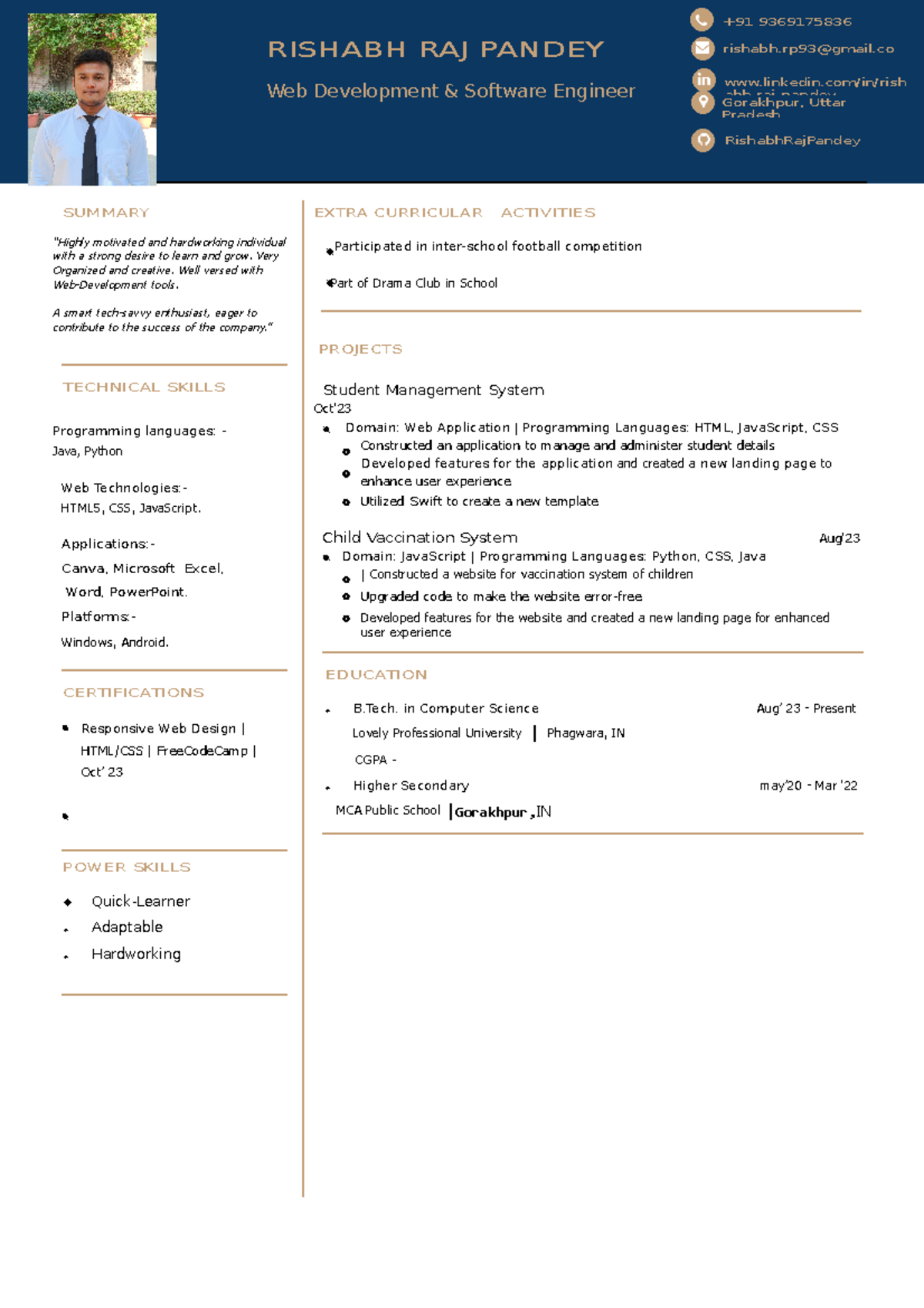 CV practical for interview - RISHABH RAJ PANDEY Web Development & Software Engineer SUMMARY ...