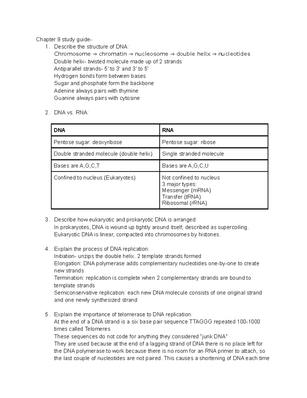 Chapter 9 study guide - Chapter 9 study guide- 1. Describe the ...