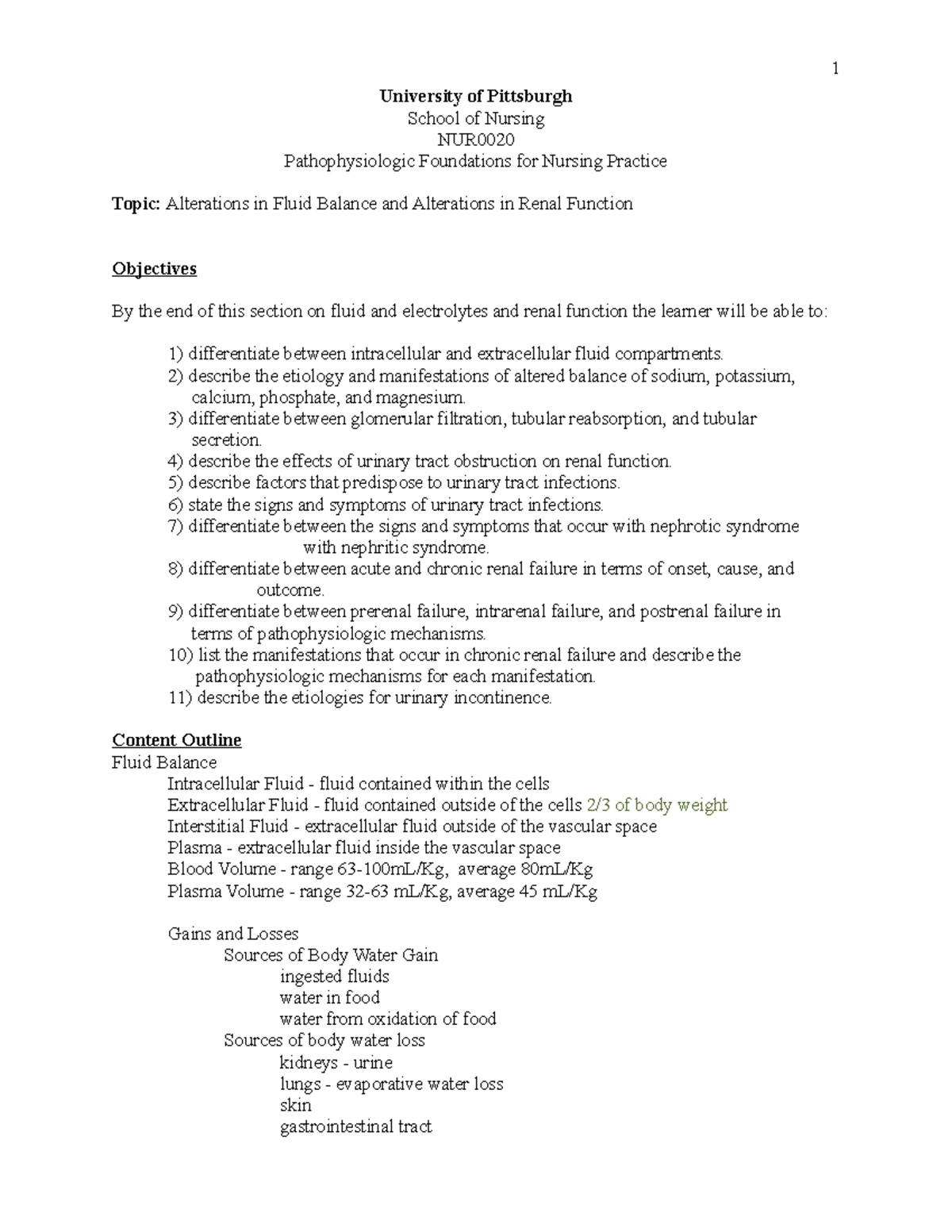 Renal Notes - University of Pittsburgh School of Nursing NUR ...