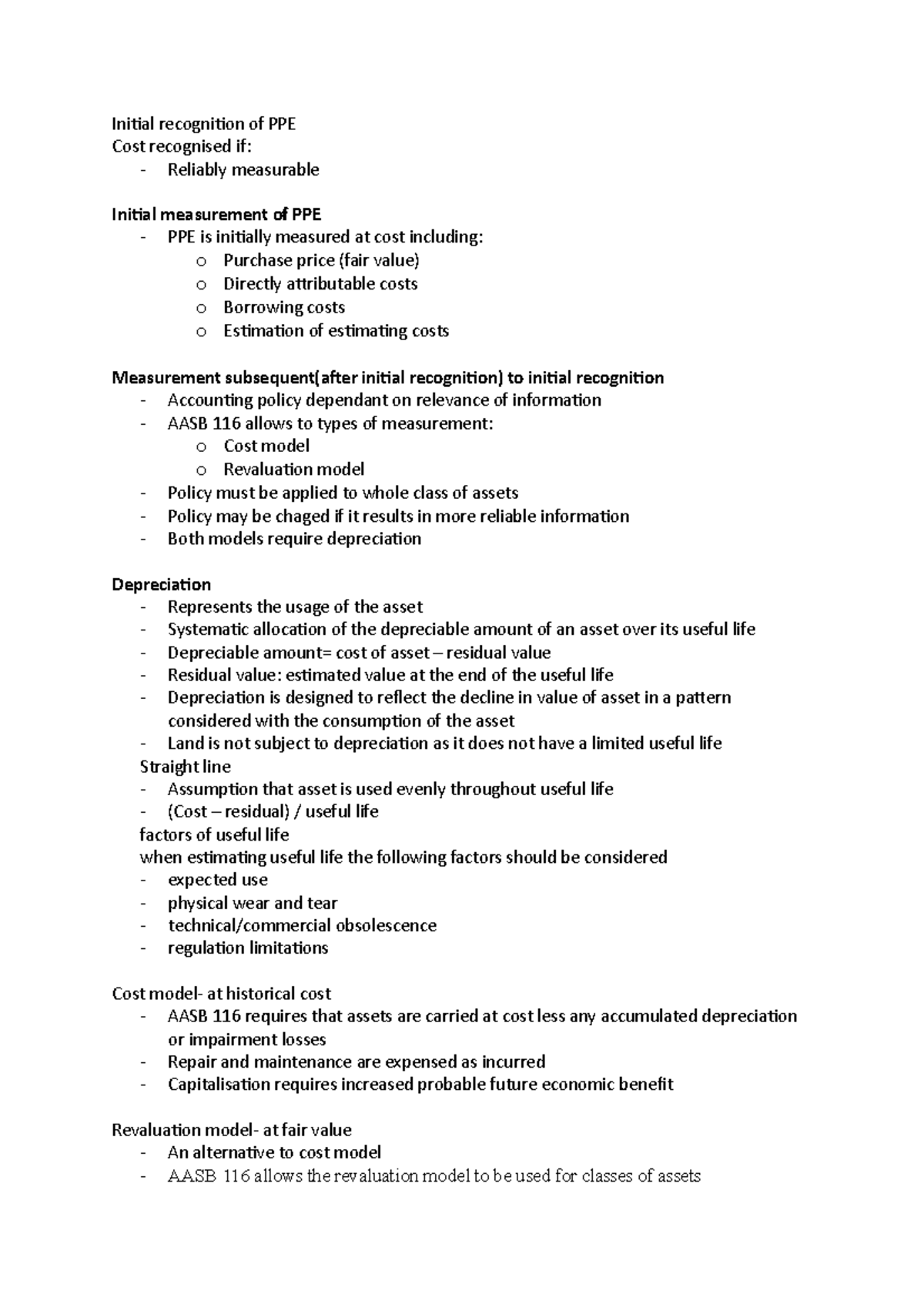 Accg224 lecture 4 - Iniial recogniion of PPE Cost recognised if ...