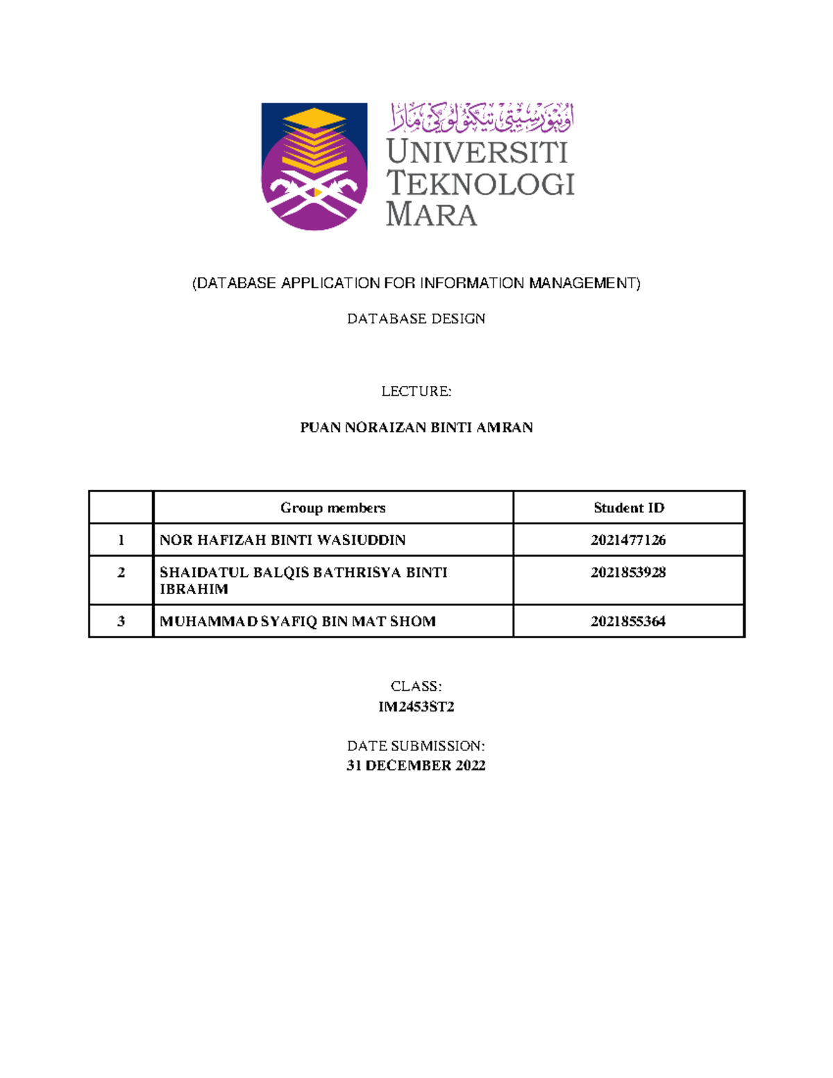 Database Design Report ( Group 6) - (DATABASE APPLICATION FOR ...