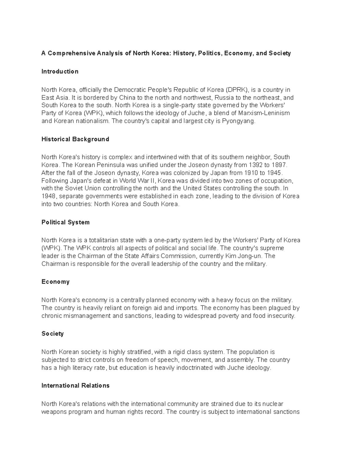 mac2020200000000 - A Comprehensive Analysis of North Korea: History ...