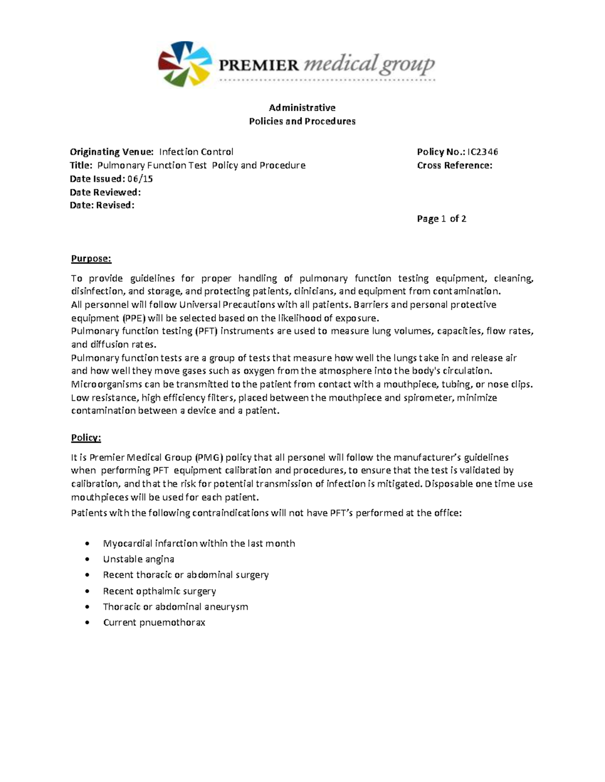 Pulmonary Function Test Policy and Procedure - Administrative Policies ...
