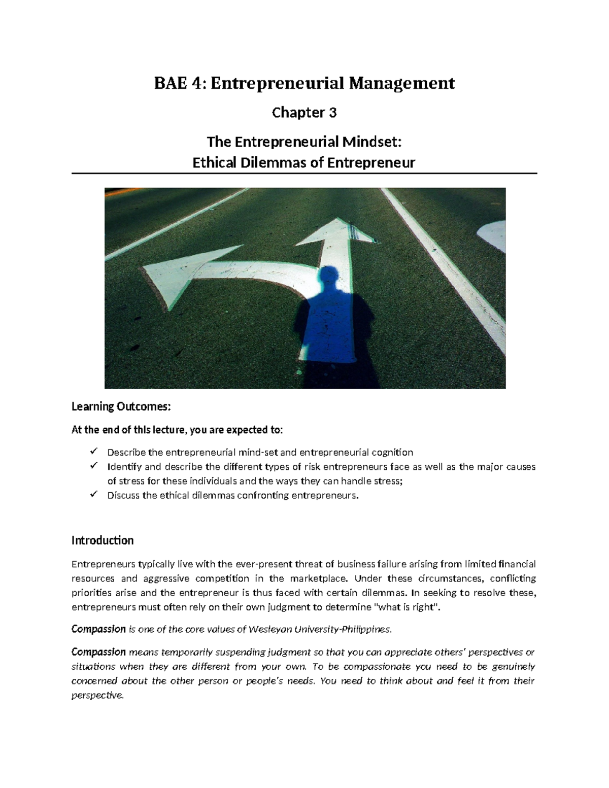 BAE 4 Chapter 3 Entrepreneurial Mindset Ethical Dilemmas of Entrepreneur - BAE 4 ...