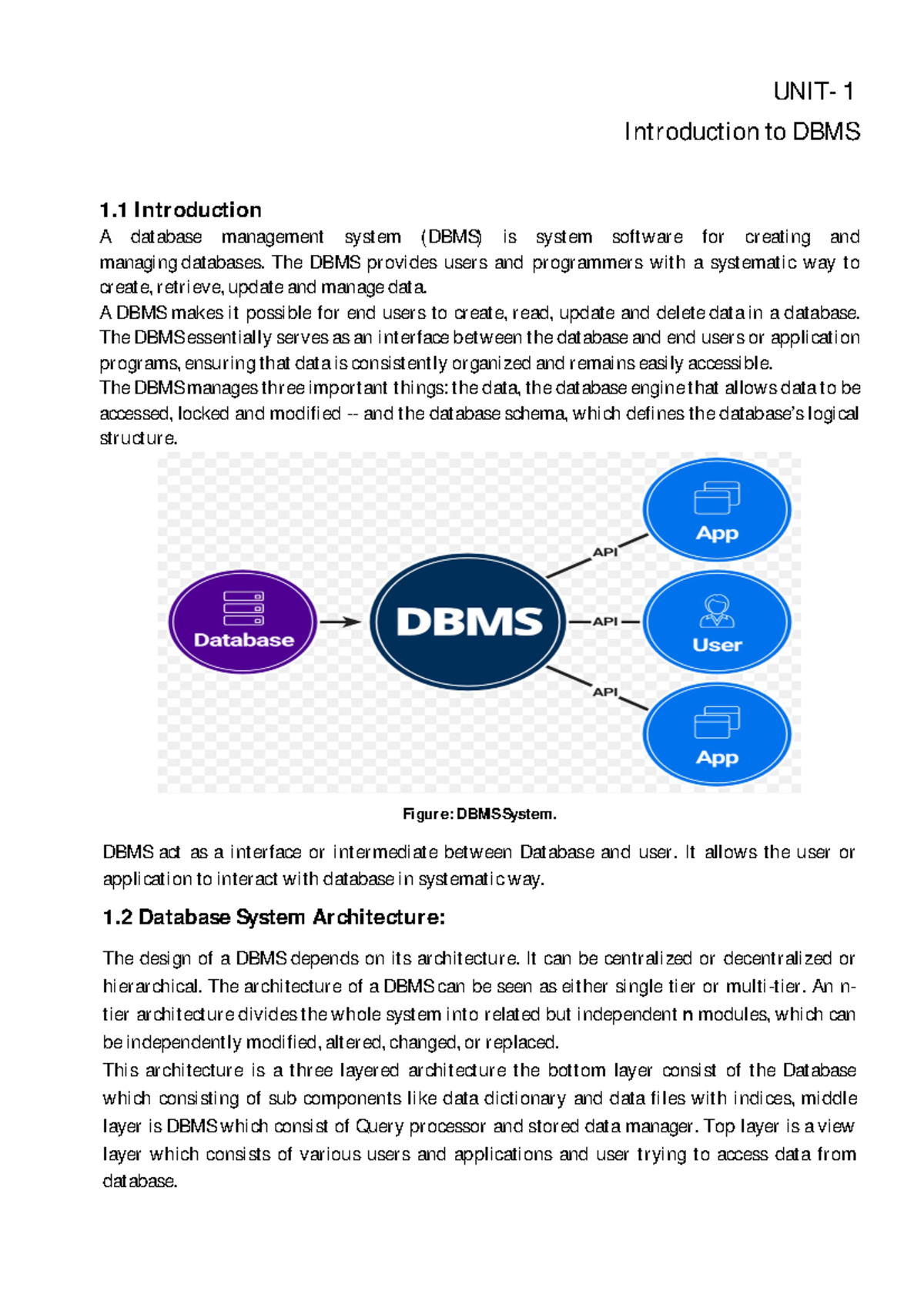 Dbms Notes Unit 1 1 Dbms Sppu Te Notes Unit 1 Unit 1 Introduction To Dbms 1 Introduction A