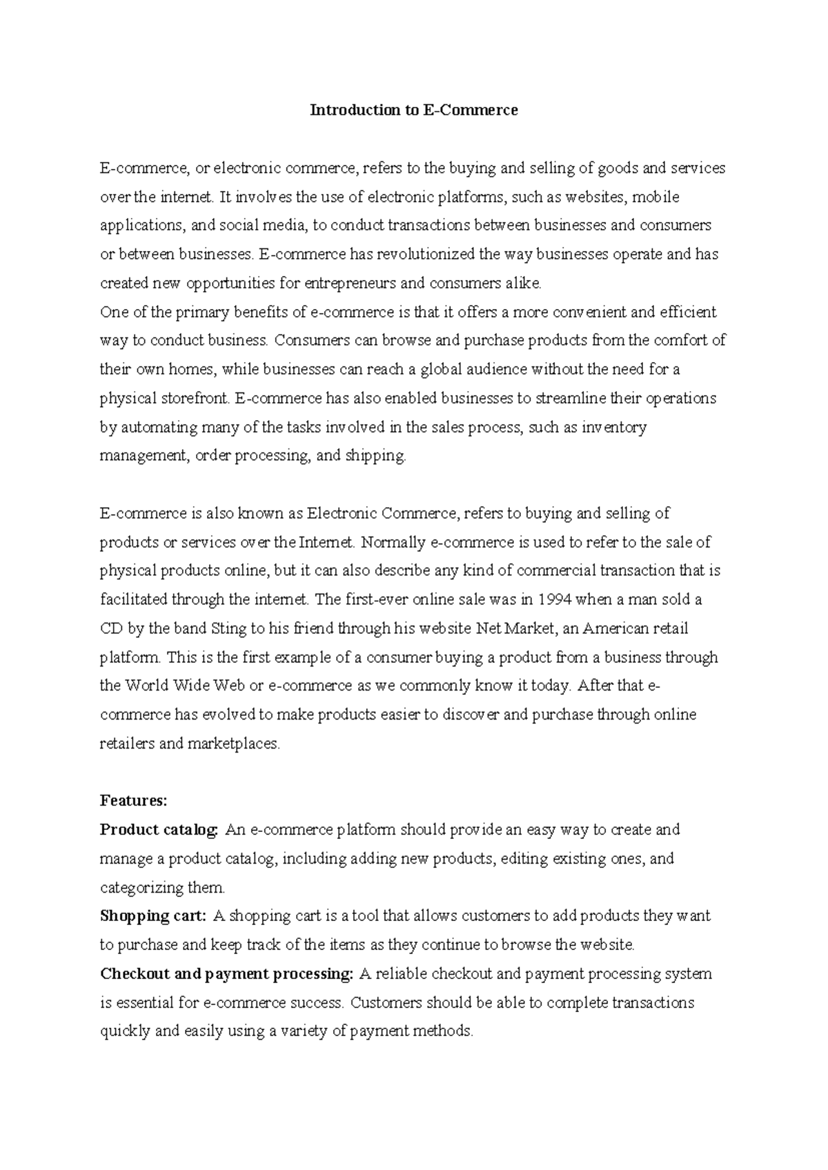 NEP -E Comm Unit 1 - Introduction to E-Commerce E-commerce, or electronic commerce, refers to ...