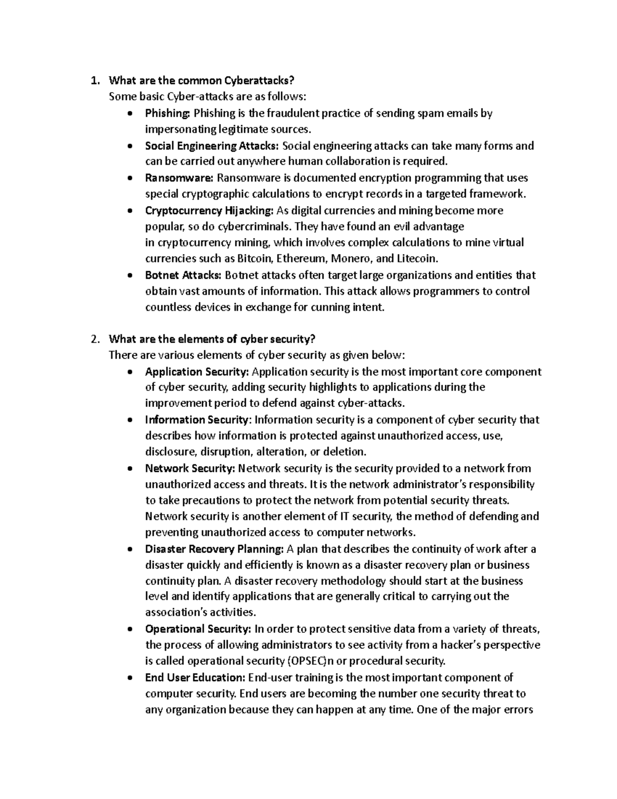 Quiz 1 - Quiz - What are the common Cyberattacks? Some basic Cyber ...