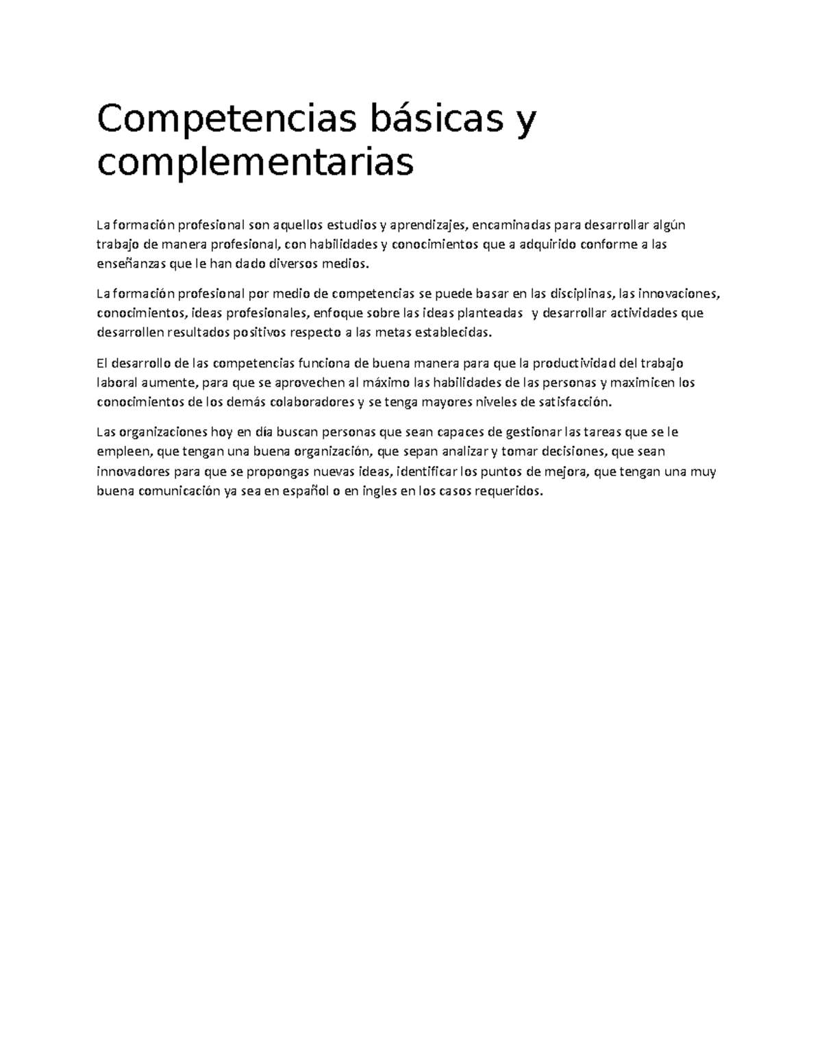 Competencias básicas y complementarias - Competencias básicas y complementarias La formación ...