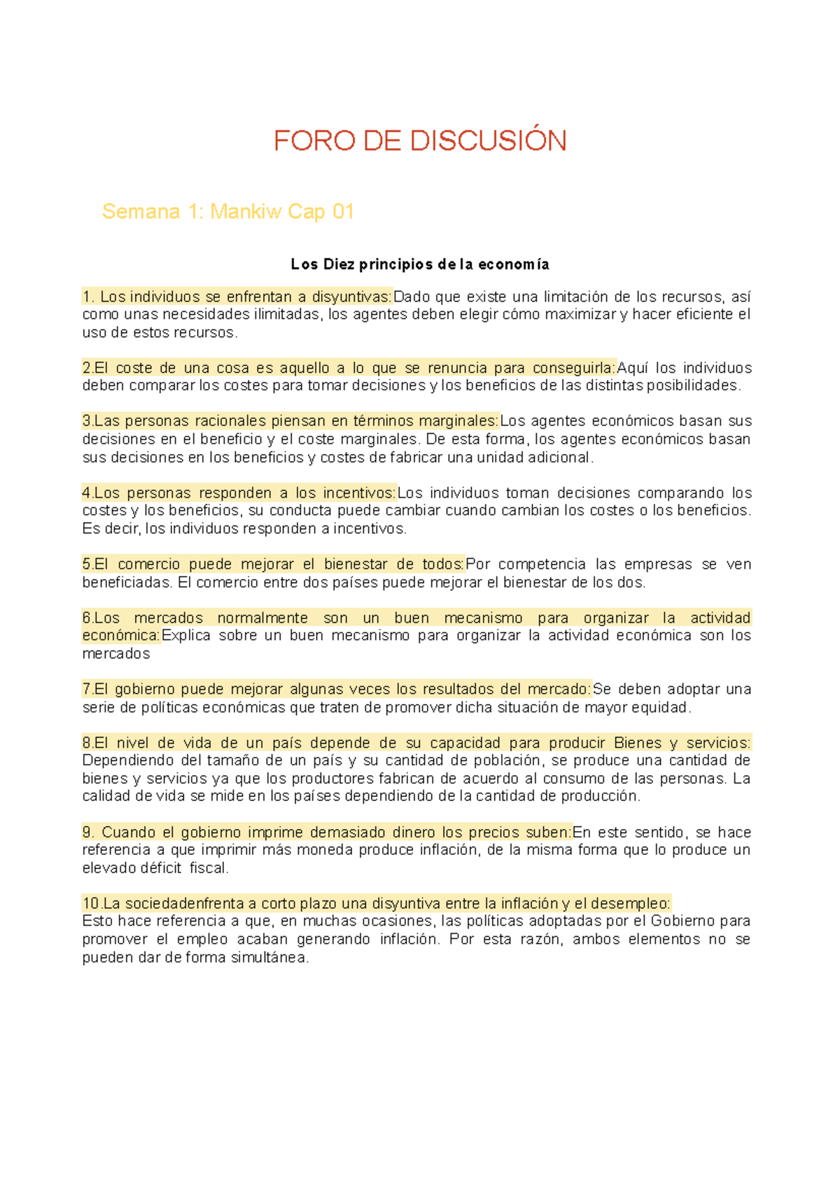 FORO DE Discusión - Resúmenes de los foros de cada semana - FORO DE ...