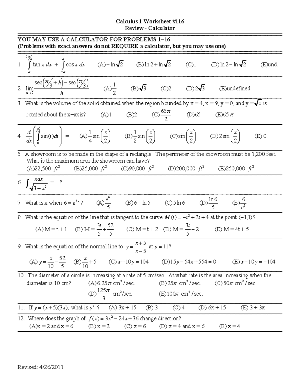 AB ws 116 Calculator - Dr. Meyers calc lecture worksheet to prepare for ...