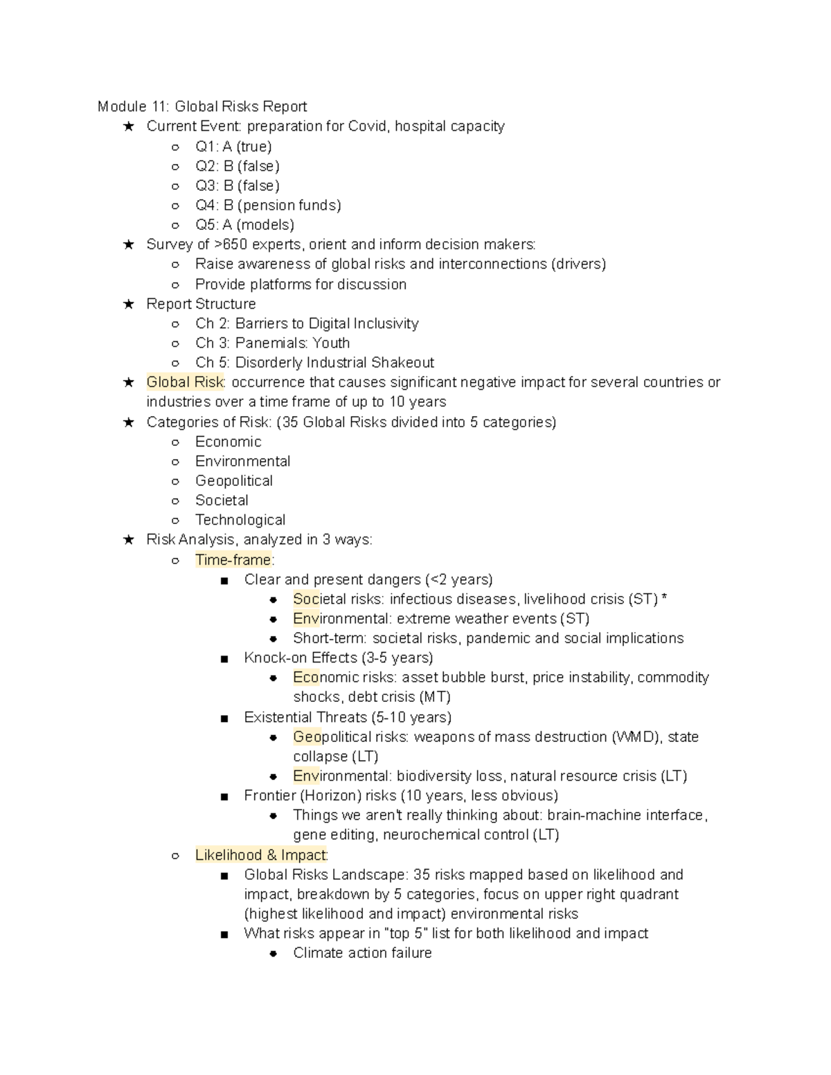 Rmi Module 11 lecture notes - Module 11: Global Risks Report ★ Current ...