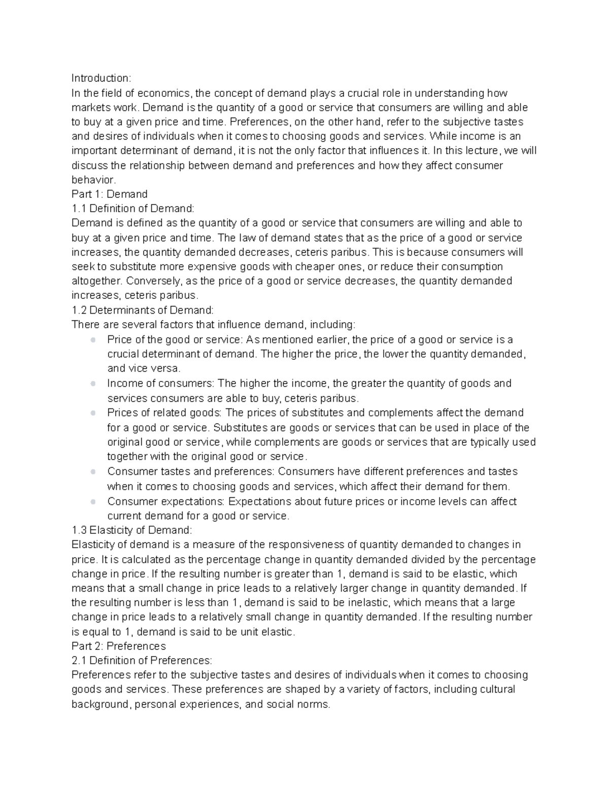 Econ101 Lecture Notes 10 Introduction In The Field Of Economics The Concept Of Demand Plays