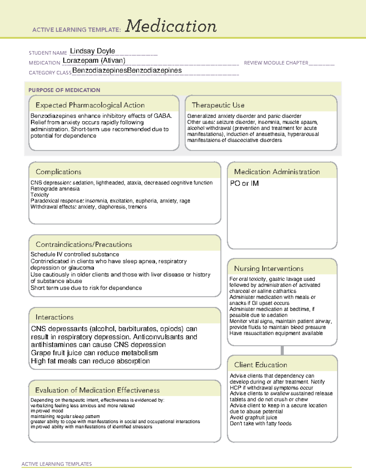 Medcard-Lorazepam - medcard - ACTIVE LEARNING TEMPLATES Medication ...