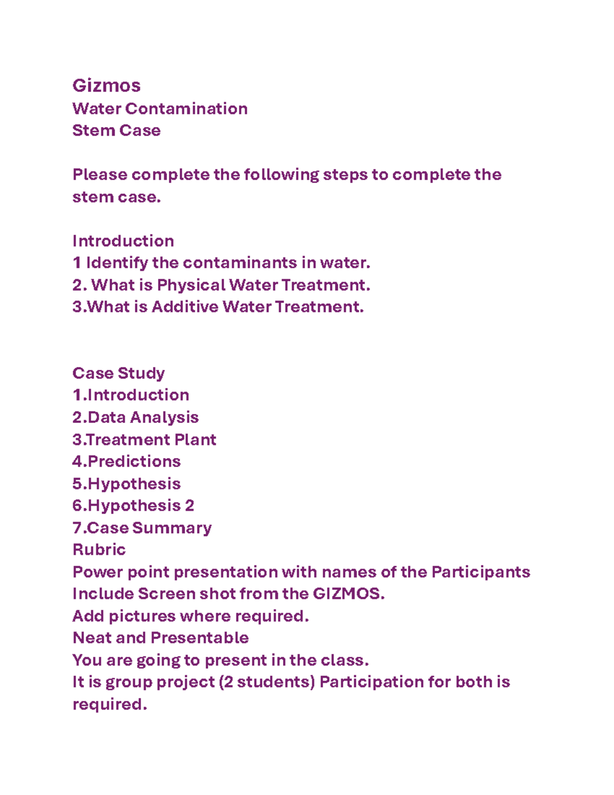 GIizmo water contaimination case study stem - Gizmos Water ...