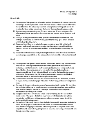 Project 2 Assignment 1 - Genre purpose. - Project 2 Assignment 1 Tessa ...