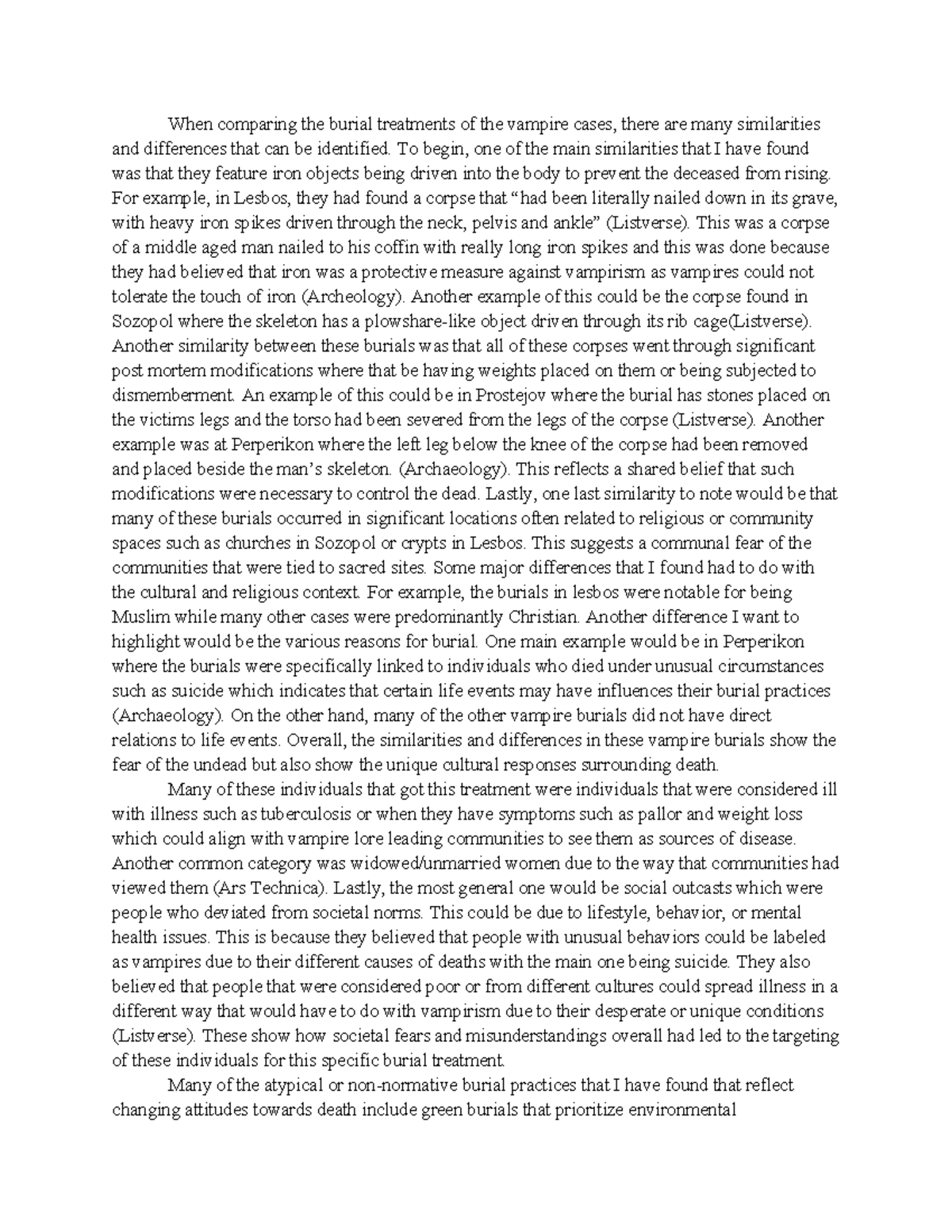 Vampire Exercise - When comparing the burial treatments of the vampire ...