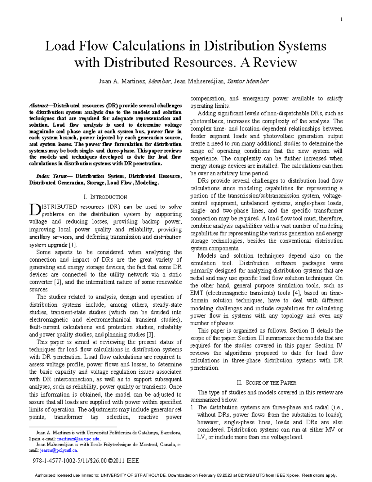 Load Flow Calculations In Distribution Systems With Distributed Resources Abstract—distributed