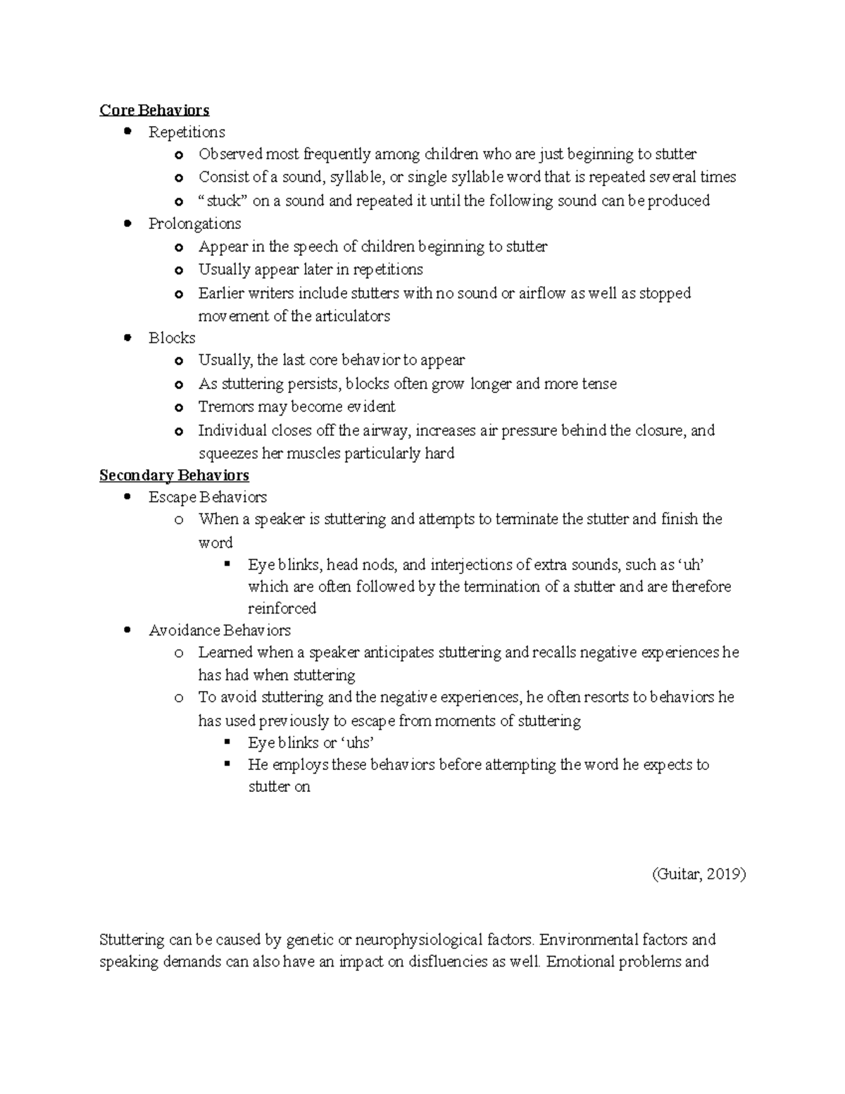 Core and Secondary Behaviors - Core Behaviors Repetitions o Observed most frequently among - Studocu