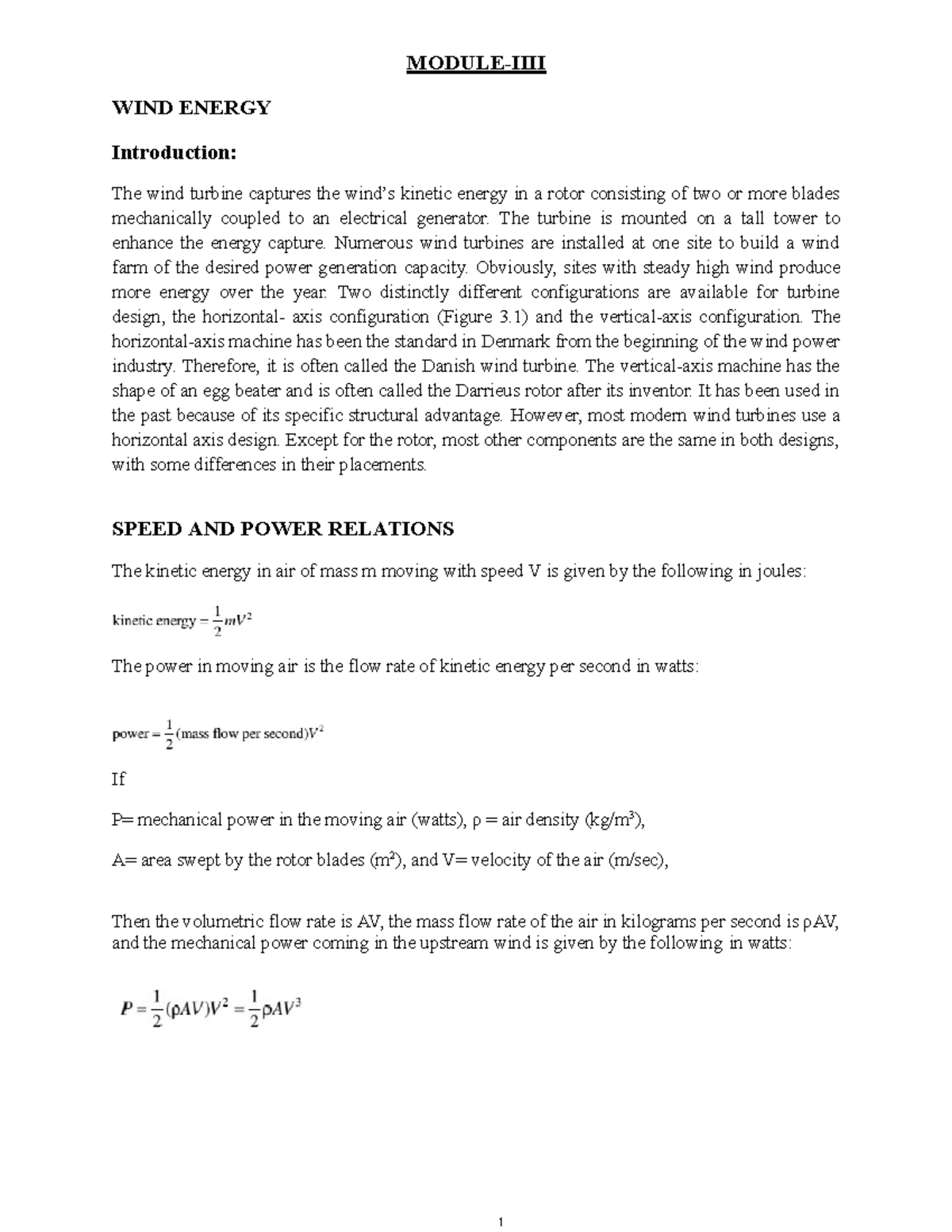 Unit 3 - Wind Energy - 1 MODULE-IIII WIND ENERGY Introduction: The wind ...