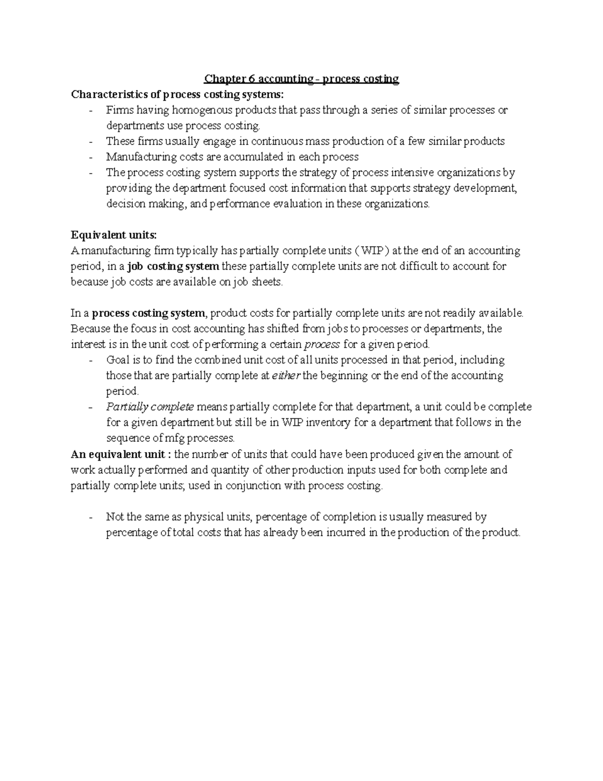 Accounting chap 6 - 2510 - Chapter 6 accounting - process costing ...