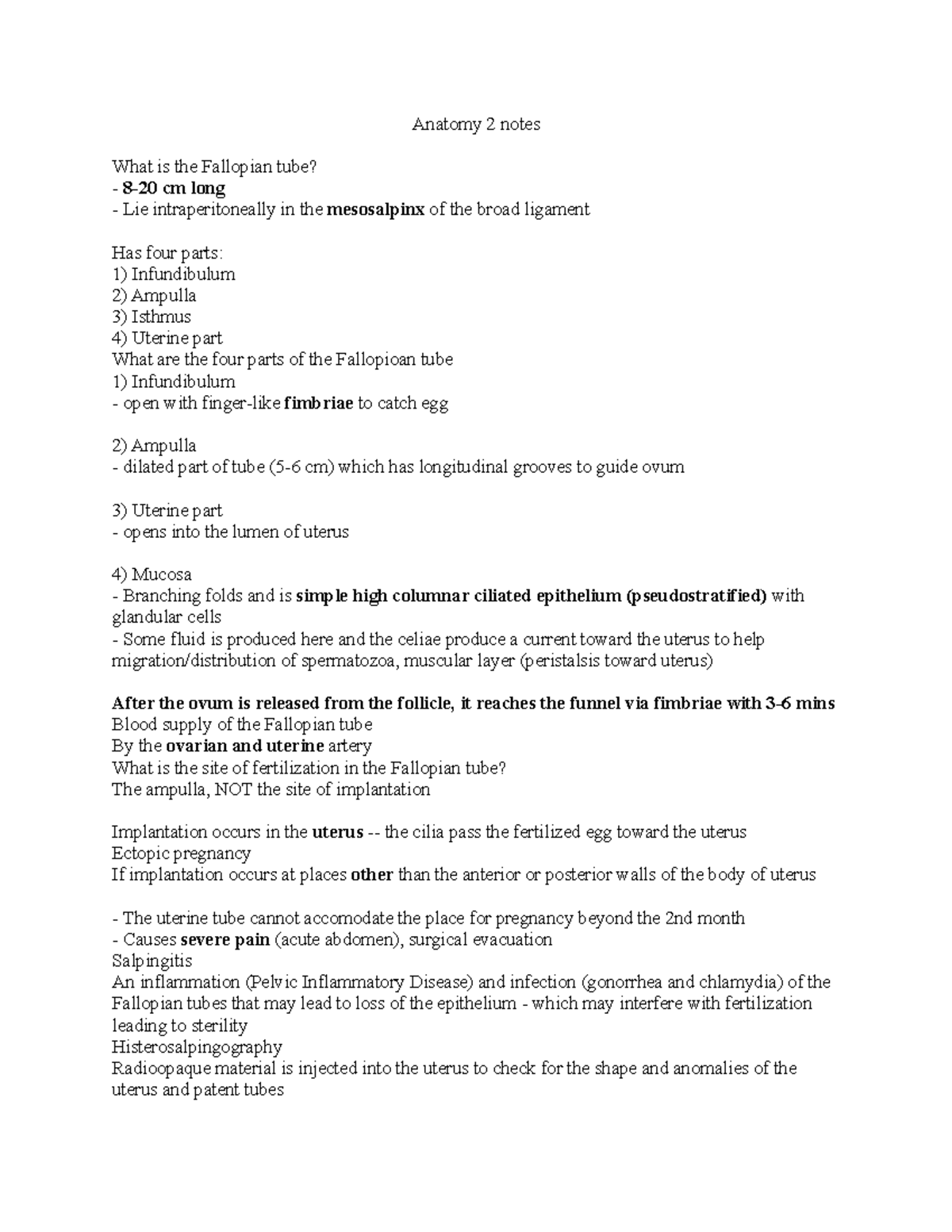 Anatomy 2 notes - Anatomy 2 notes What is the Fallopian tube? 8-20 cm ...