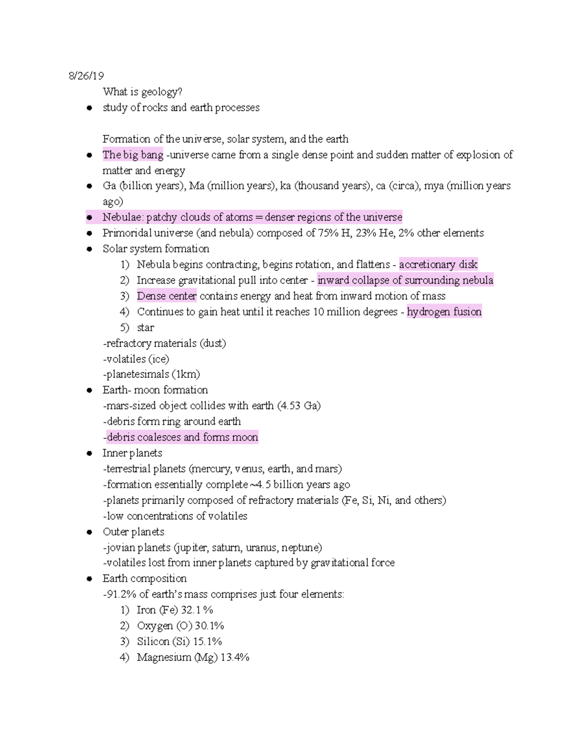 GEOL121 - Physical Geology Notes (first week of material) - 8/26/ What ...